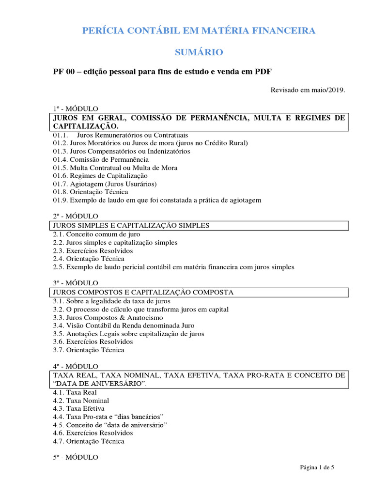Livro - Perícia Contábil em Matéria Financeira - Revisado em Maio - 2019 - Remo Dalla Zanna ...