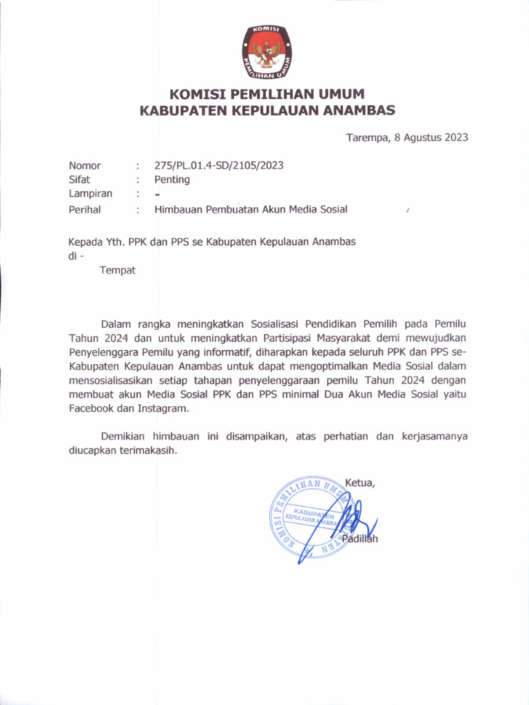 Himbauan Pembuatan Akun Medsos PPK Dan PPS | PDF