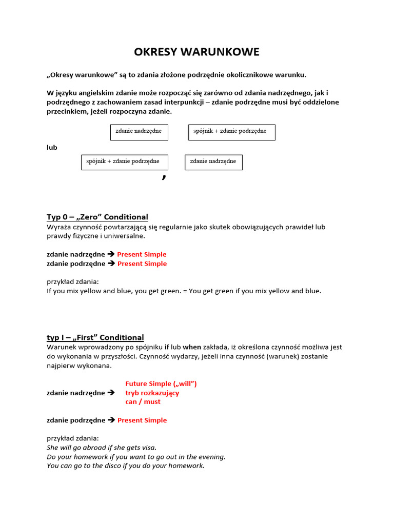 Okresy Warunkowe Angielski | PDF