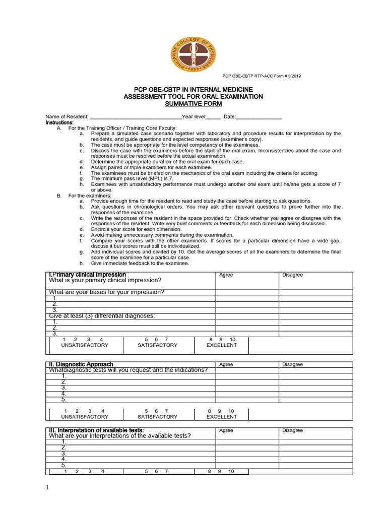 PCP - OBE-CBTP - Oral Exam - RTP-ACC - Form#3 - SUMMATIVE | PDF ...