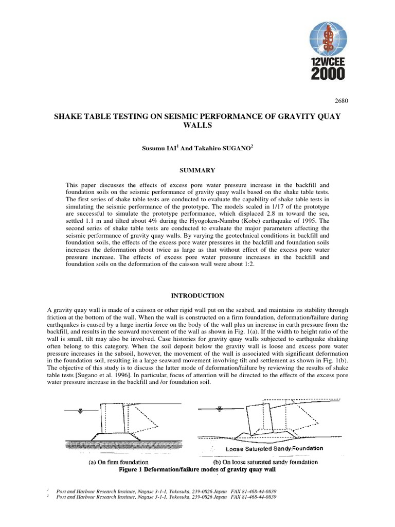 Shake Table Testing On Seismic Performance of Gravity Quay Wall | PDF ...