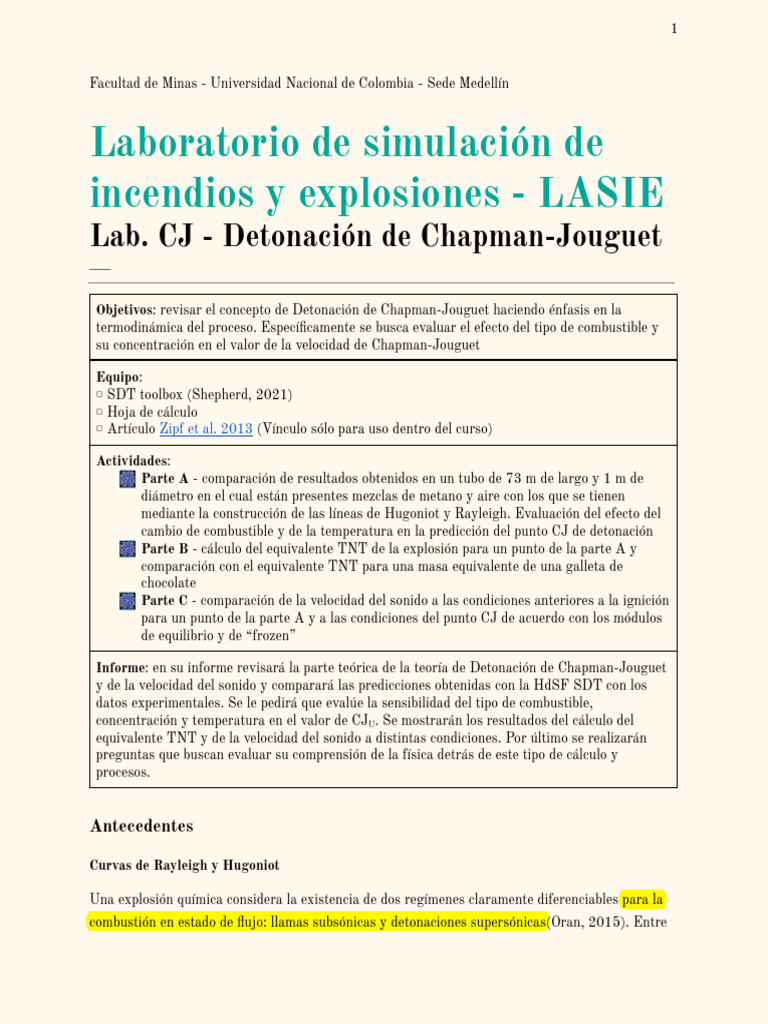 Lab. CJ - Detonación de Chapman-Jouguet | Descargar gratis PDF | Calor | Combustión