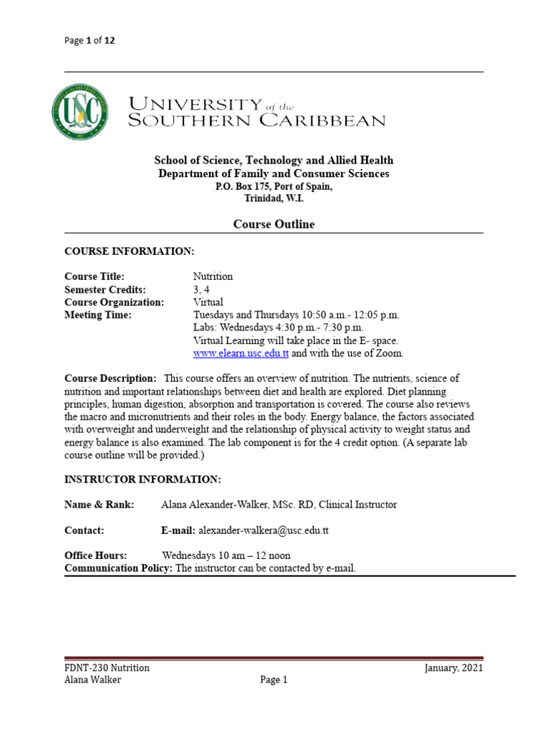 Nutrition Course Outline and Details | PDF | Nutrition | Diet & Nutrition