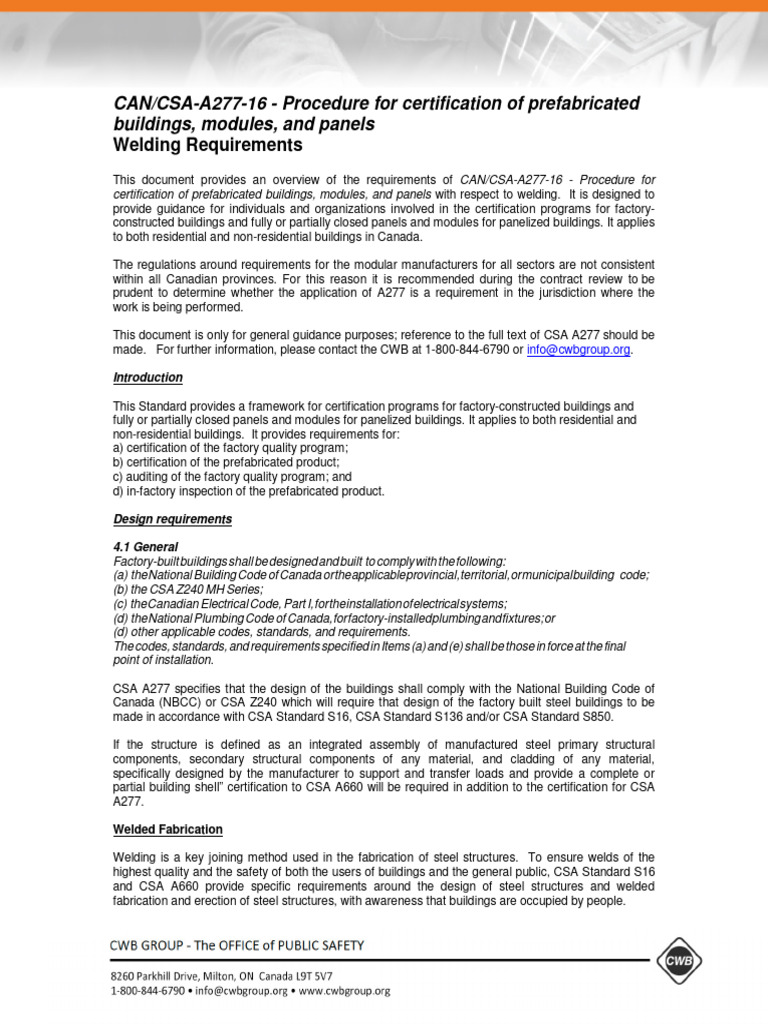 Csaa 277 Procedureforfactorycertificationofbuildings | PDF | Welding | Construction