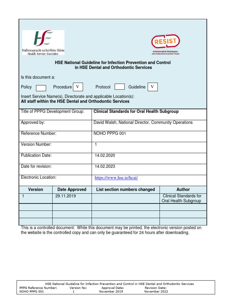 National Guideline For Ipc in Hse Dental and Orthodontic Services | PDF ...