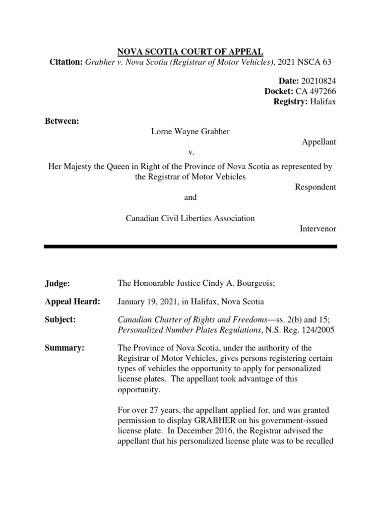 07 - Grabher v. Nova Scotia (Registrar of Motor Vehicles) - 2021 - Nova ...
