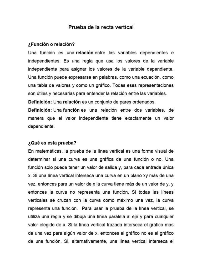 Prueba de La Recta Vertical | PDF | Función (Matemáticas) | Variable ...