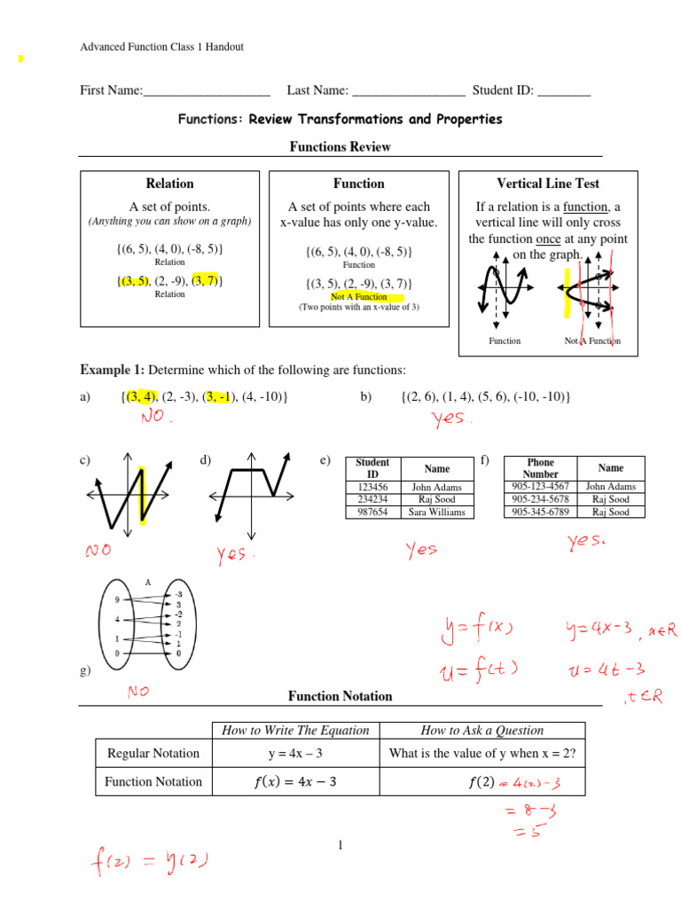 Class 01 AdvancedFunctions HandoutSOL | Download Free PDF | Function (Mathematics) | Inequality ...