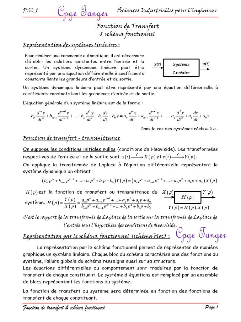 Fonction de Transfert et Schéma Bloc | PDF | Automatisation ...