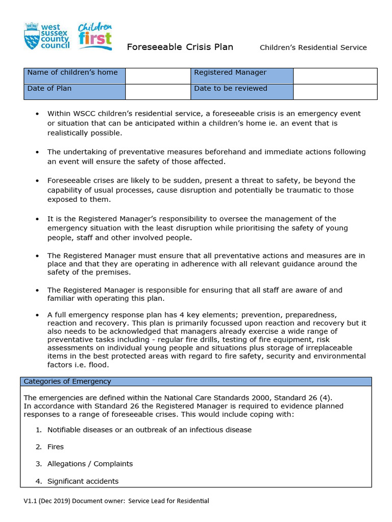 Foreseeable Crisis Plan | Download Free PDF | Emergency | Safety
