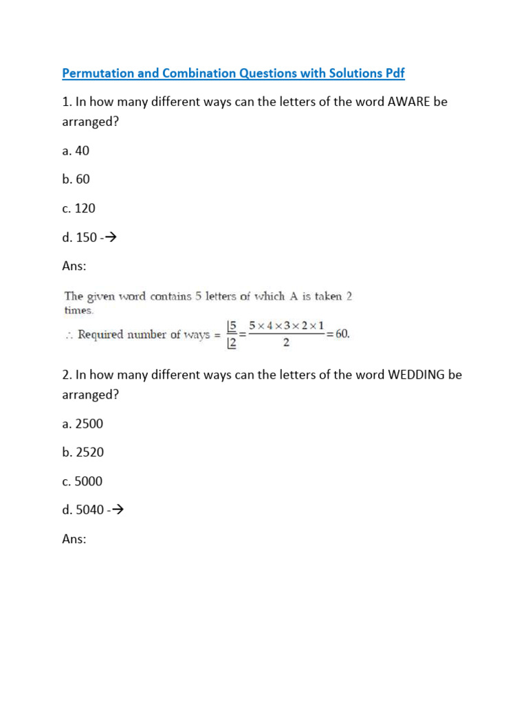 Permutation Combination Questions | PDF