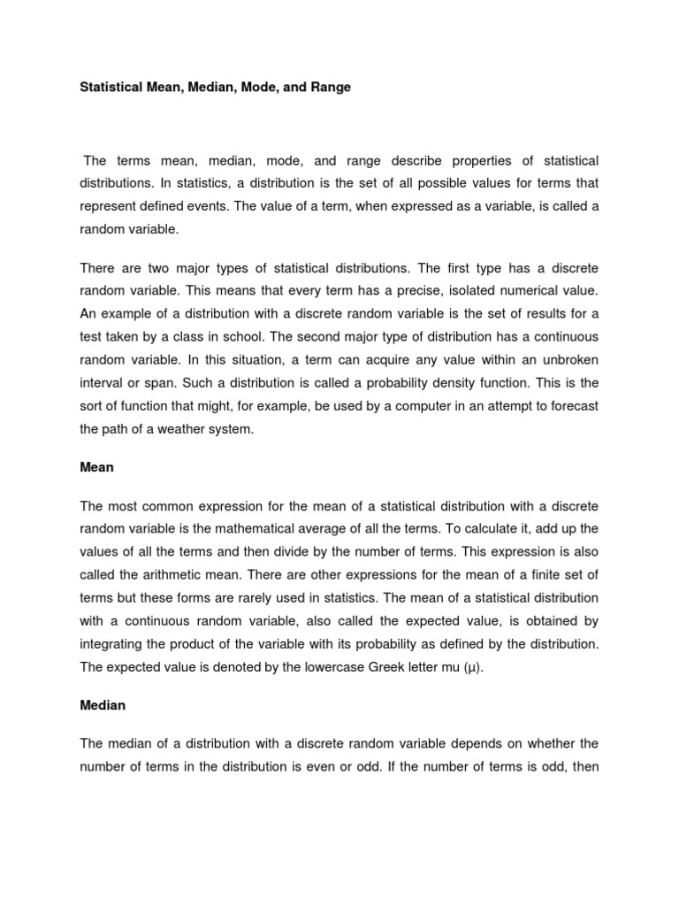 Statistical Mean | PDF | Probability Distribution | Mode (Statistics)