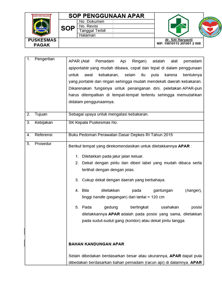 Sop Penggunaan Apar | PDF