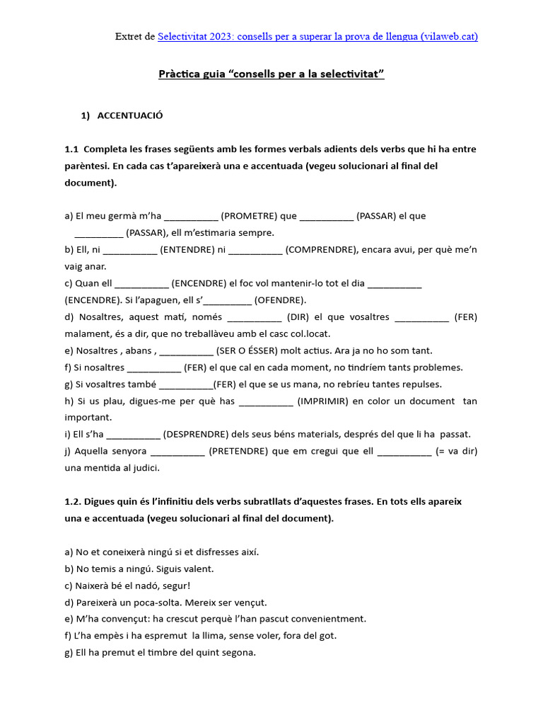 5.pràctica Consells Per A La Selectivitat | PDF