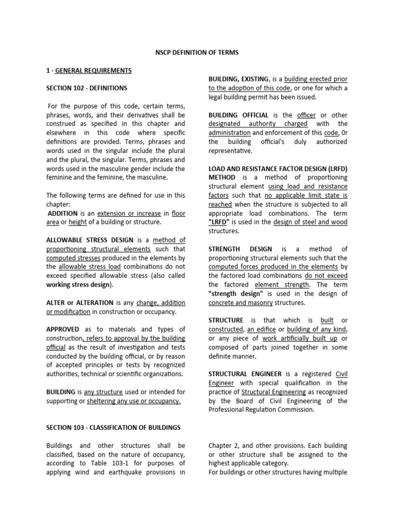 NSCP Key Definitions and Classifications | PDF | Beam (Structure ...