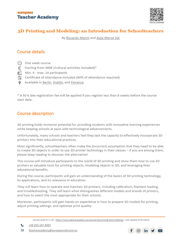 3d Printing And Modeling Course By Europass 1 Pdf 3 D Printing 3 D Computer Graphics 