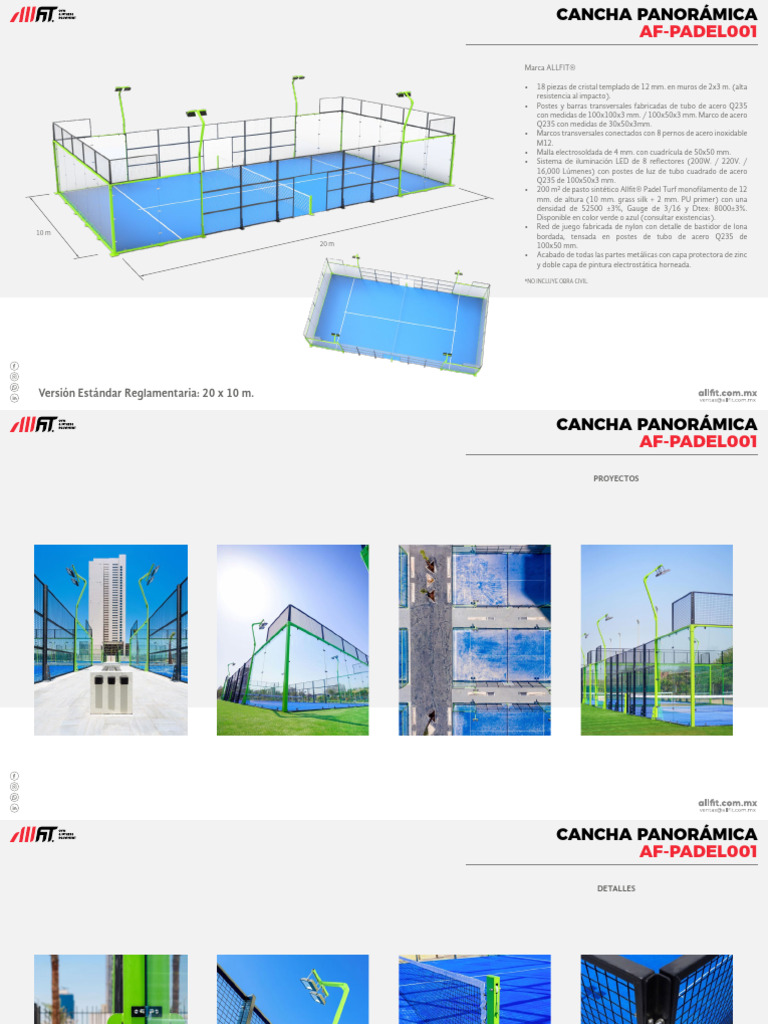 Ficha Técnica Cancha de Pádel Panorámica Af-Padel001 | PDF | Hormigón