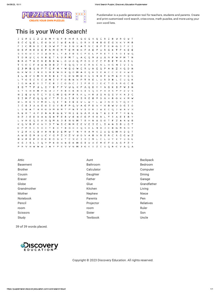 Word Search Puzzle - Discovery Education Puzzlemaker | PDF