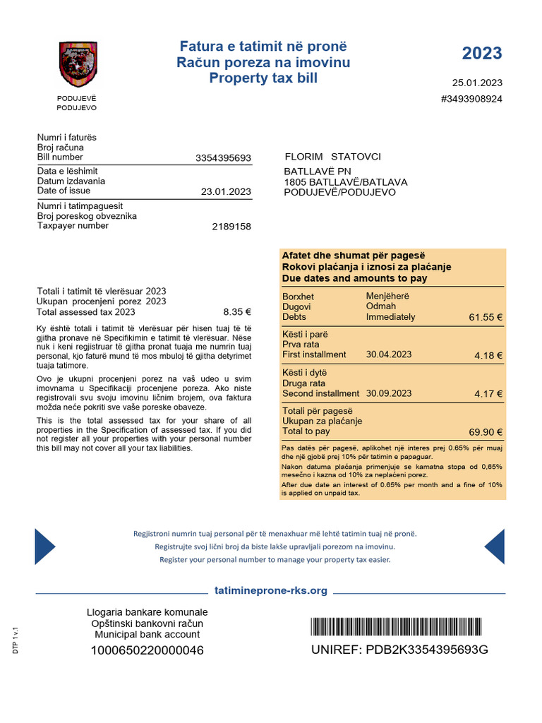 Fatura e Tatimit Ne Prone | PDF