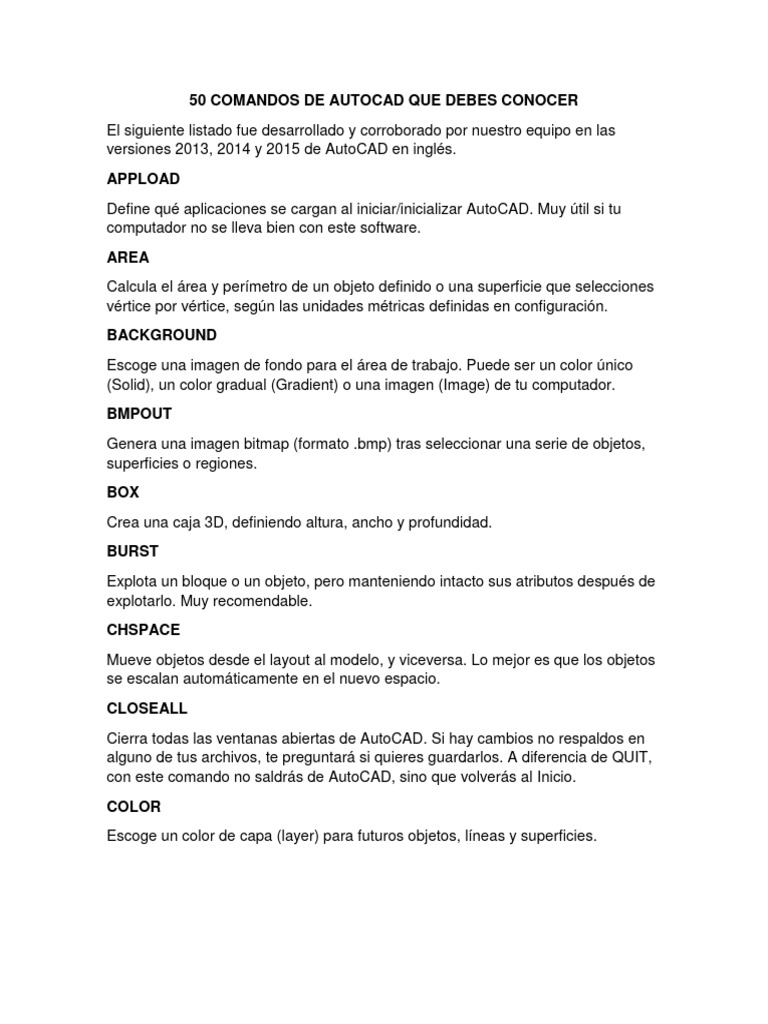50 Comandos de Autocad Que Debes Conocer | PDF | Cad automático