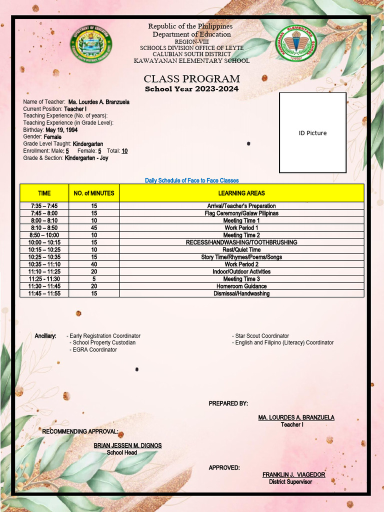 Sy 23-24 Class Program | Download Free PDF | Teachers | Behavior ...