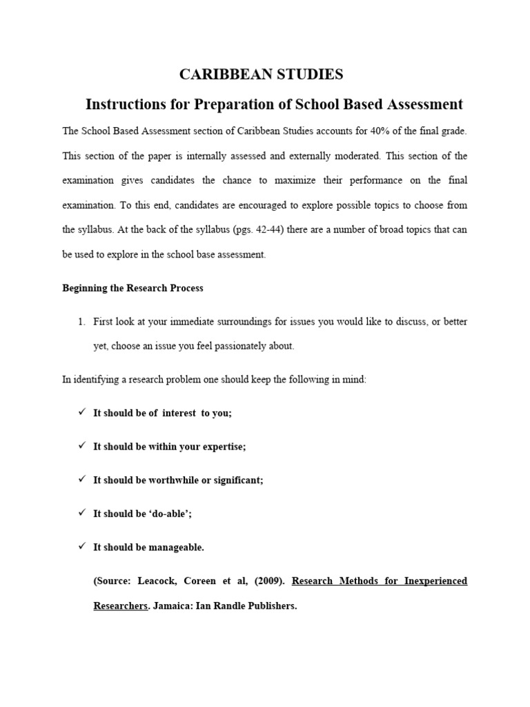CARIBBEAN STUDIES SBA Guide | PDF | Data | Methodology