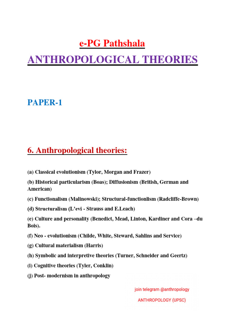 EPG Pathshala Anthro Theories | PDF | Theory | Anthropology