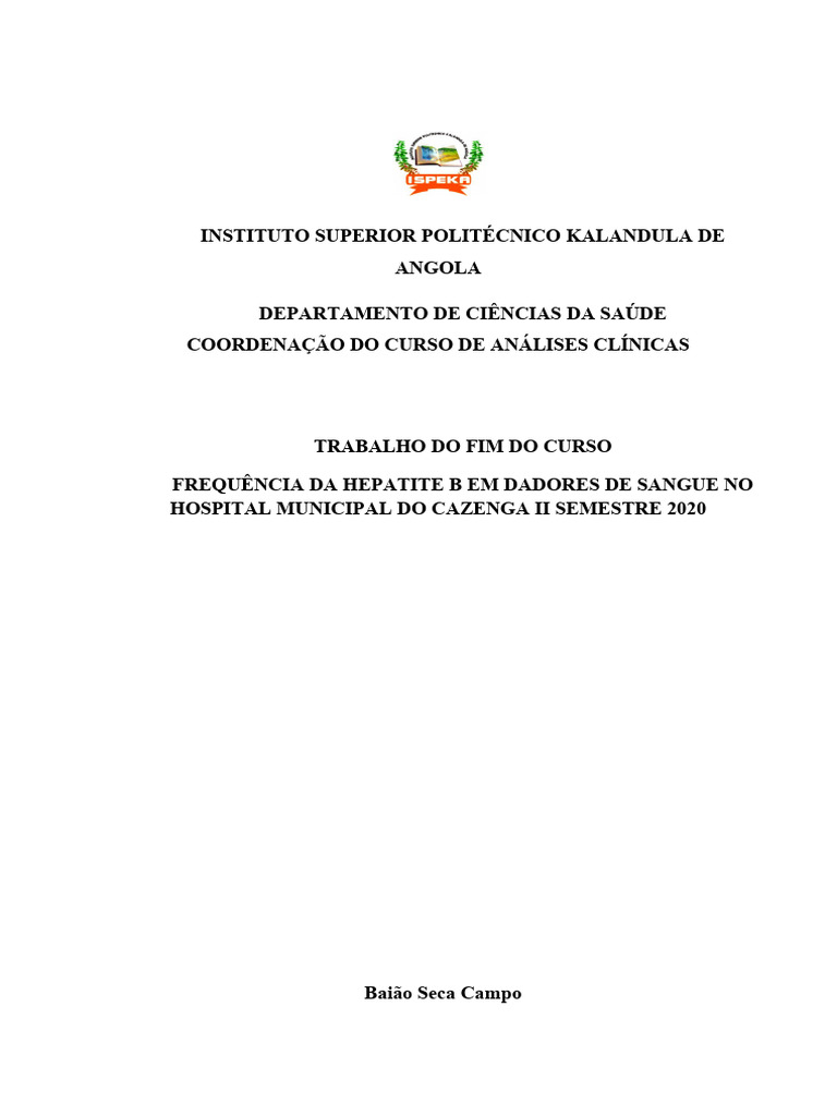 Trabalho Do Fim Do Curso Becas | PDF | Hepatite | Hepatite B