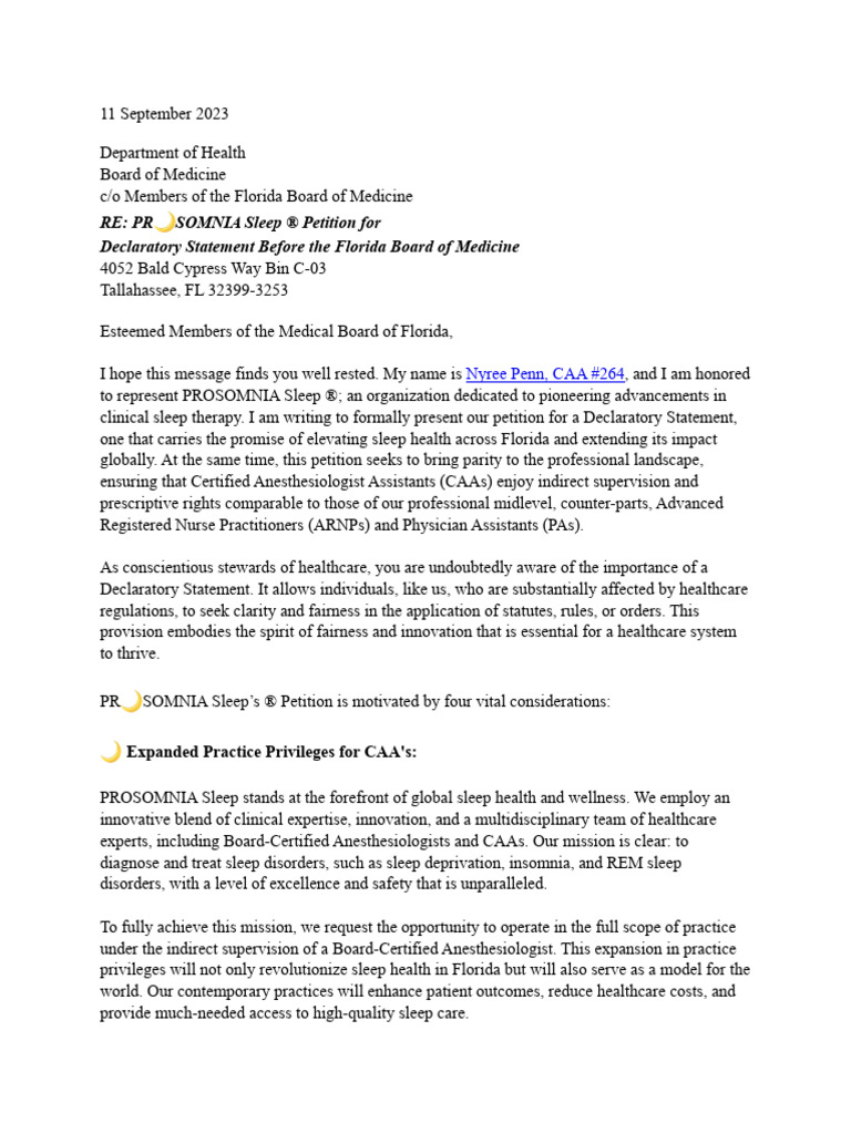CAA Declaratory Statement | PDF | Health Care | Nurse Practitioner