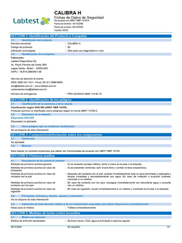Fds Calibra H Ref. 80 | PDF | Residuos | Agua