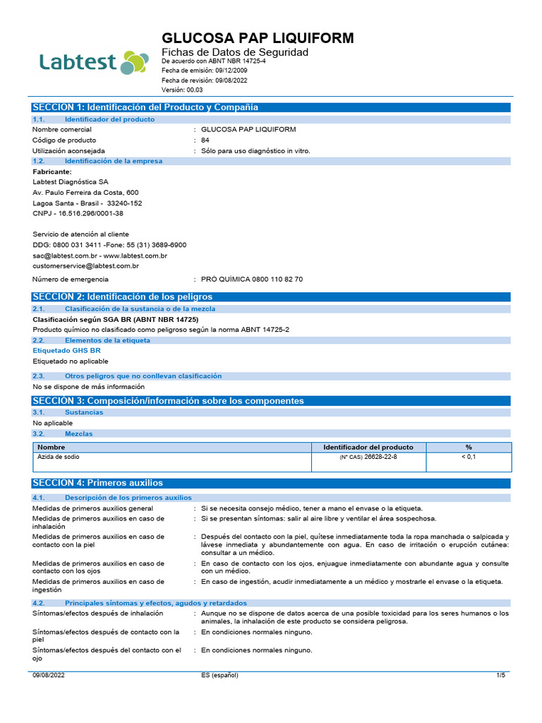 Fds Glicose Pap Liquiform | PDF | Química