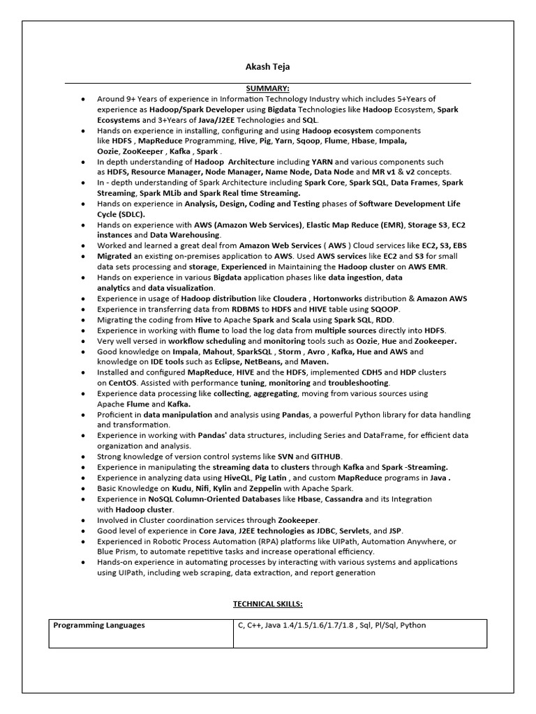 Akash Resume | PDF | Apache Hadoop | Apache Spark