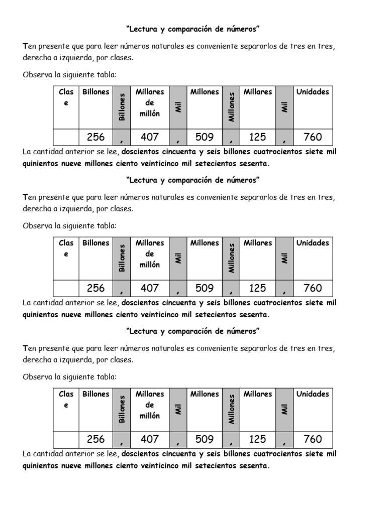 Lectura y comparación de números | PDF