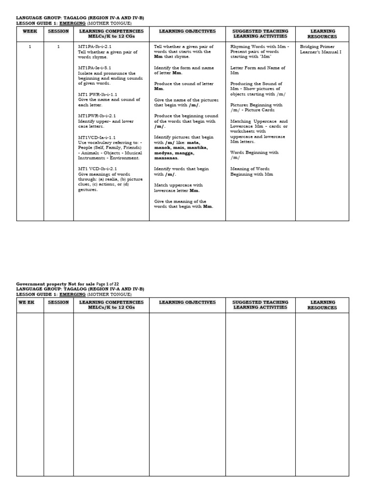 TAGALOG LessonGuide1 Emerging | PDF | Syllable | Letter Case