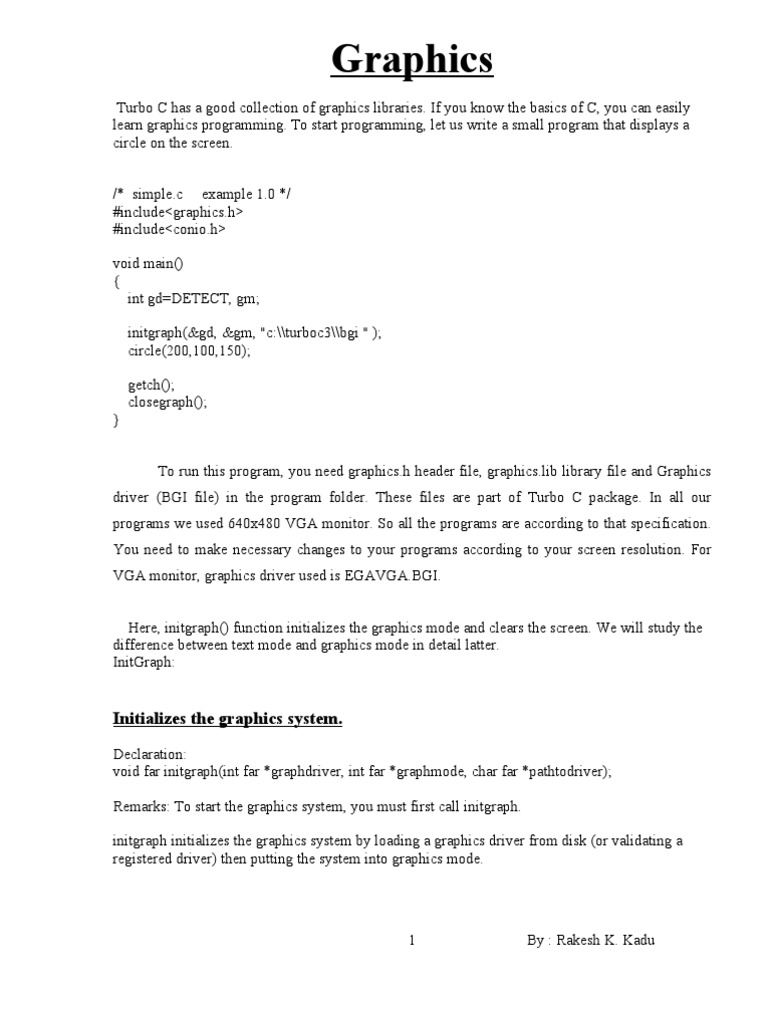 Graphics: Initializes The Graphics System | PDF | Parameter (Computer ...