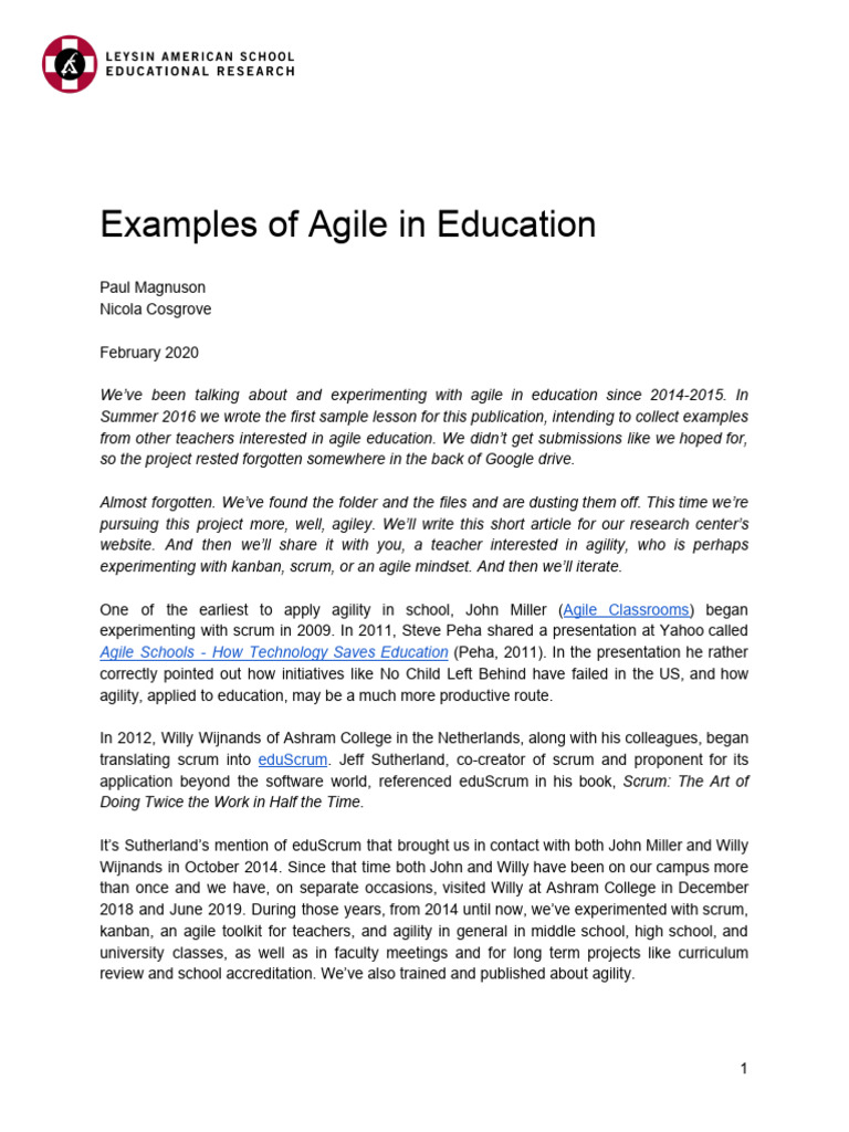 Examples of Agile in Education | PDF | Agile Software Development ...