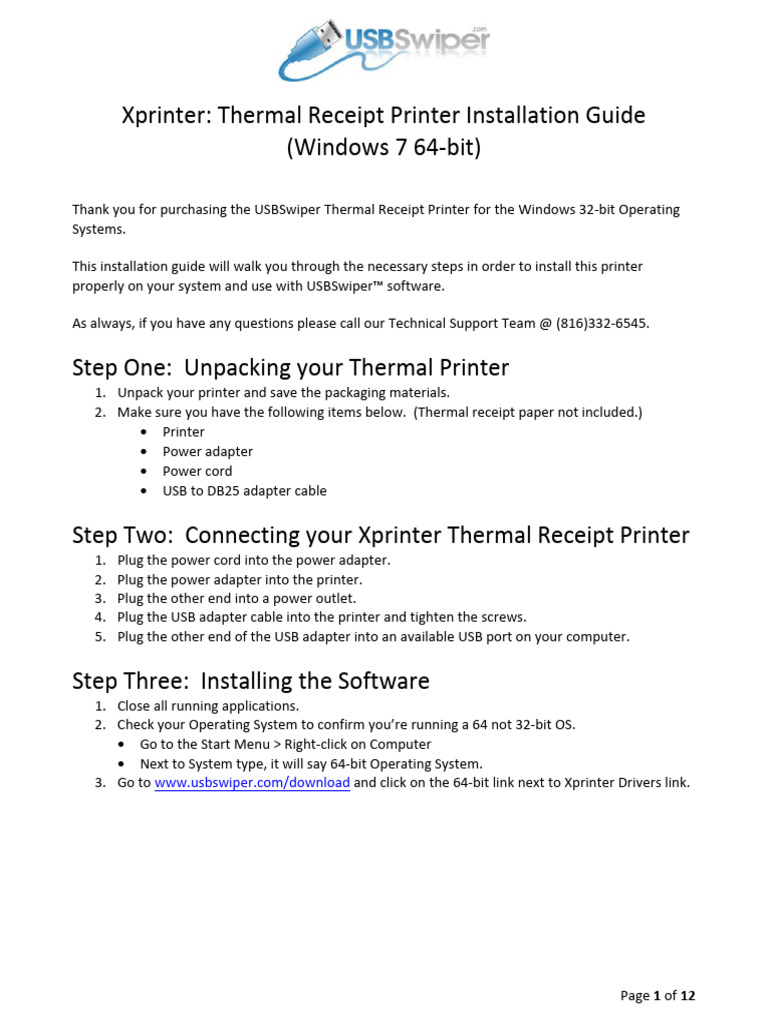 Printer Install Guide For Xprinter (Win 7 64) | PDF | Printer ...