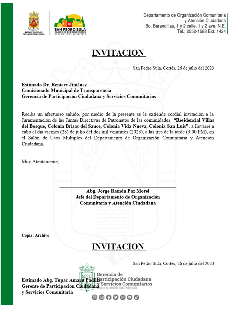 Invitacion A Juramentacion | PDF Invitacion A Juramentacion | PDF