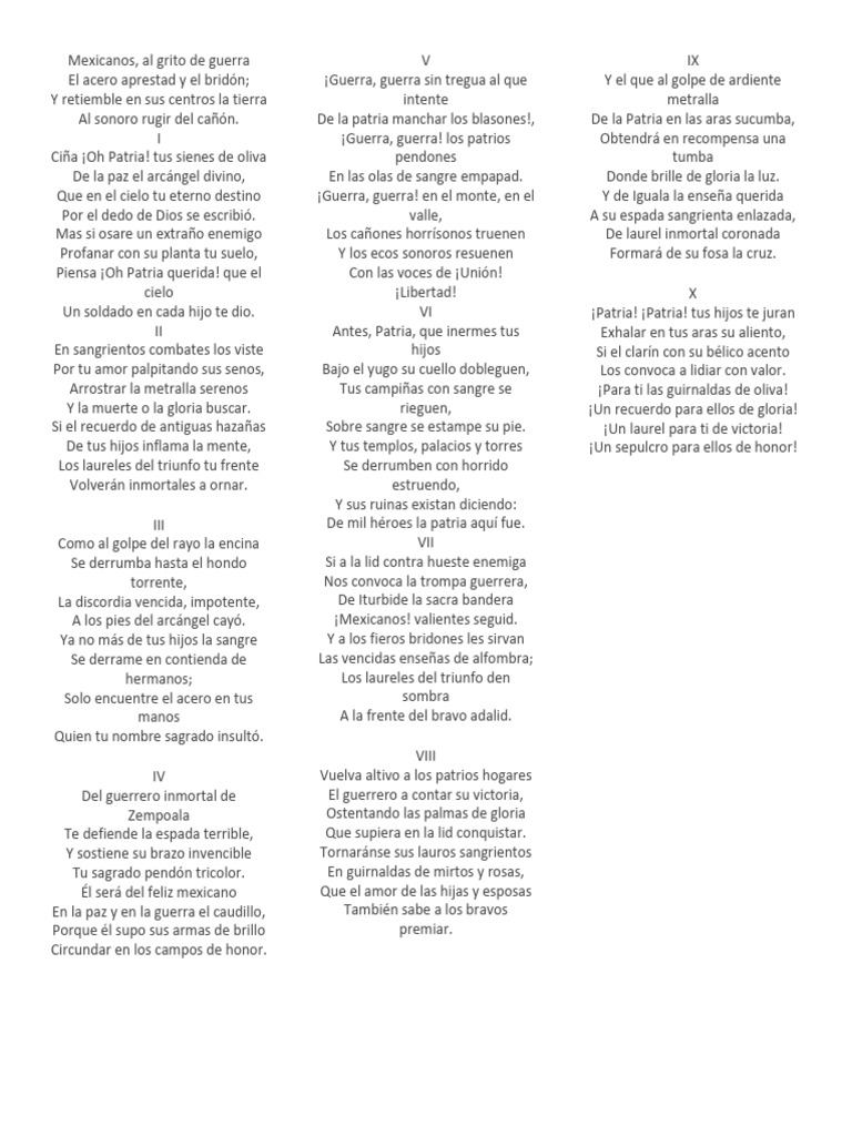 Himno Nacional Mexicano Completo | PDF