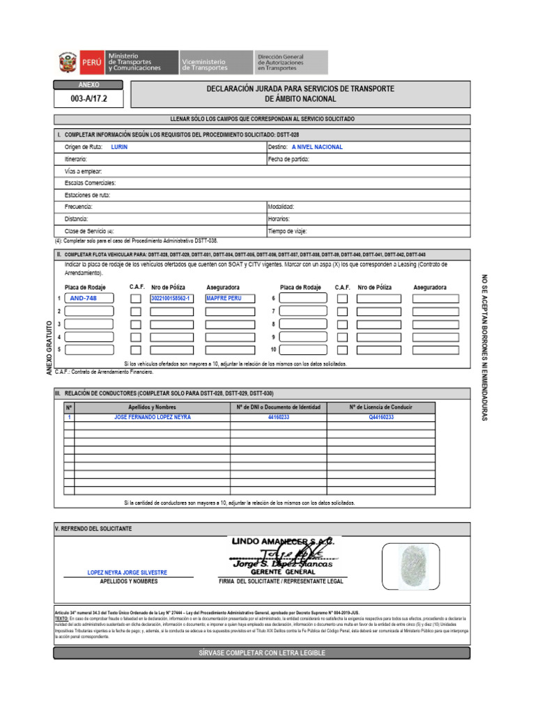Declaracion Jurada MTC - Form 003 | PDF | Póliza de seguros | Seguro de ...