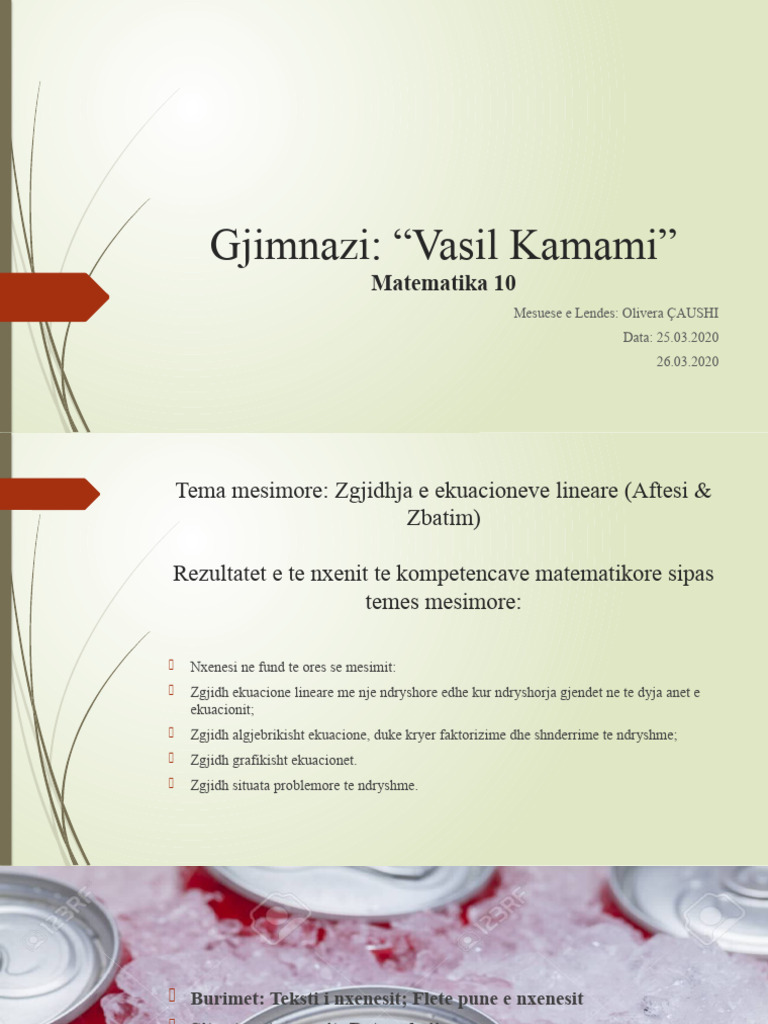 Matematika 10 Zgjidhja e Ekuacioneve Lineare | PDF