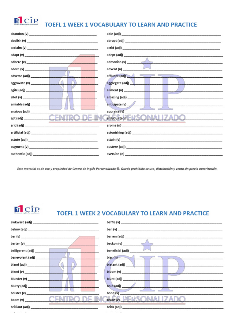 Toefl 1 Vocabulary To Learn and Practice | PDF