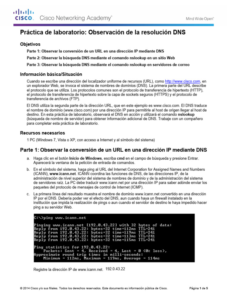 Observación de Resolución DNS | PDF | sistema de nombres de dominio | Redes