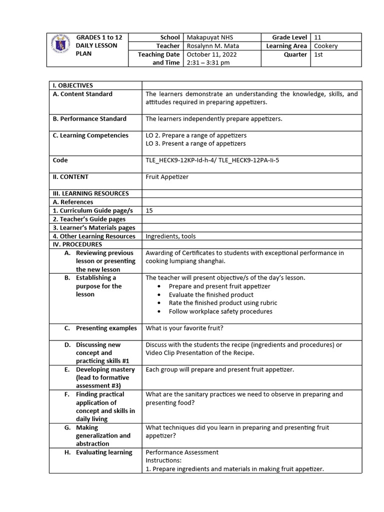 Fruit Appetizer | PDF | Learning | Rubric (Academic)