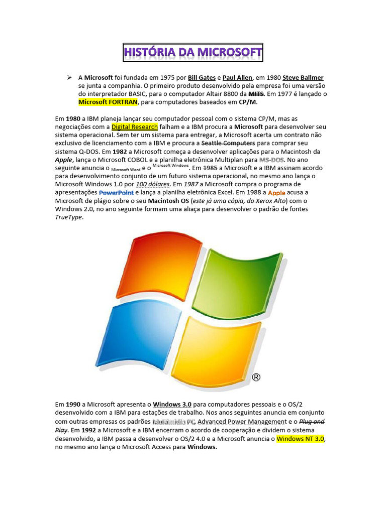 História Da Microsoft | PDF | Microsoft | Microsoft Windows