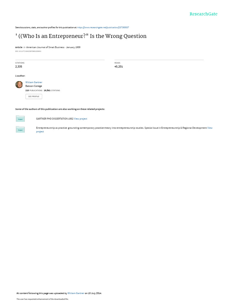 Who Is An Entrepreneur Is The Wrong Question | PDF | Entrepreneurship ...