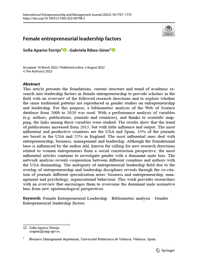 Female Entrepreneurial Leadership Factors Pdf Leadership