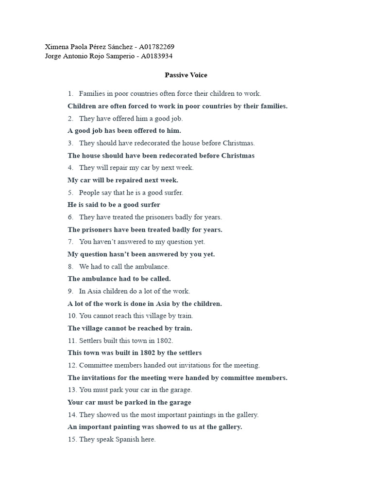 Passive Voice Sentence Transformations | PDF | Art