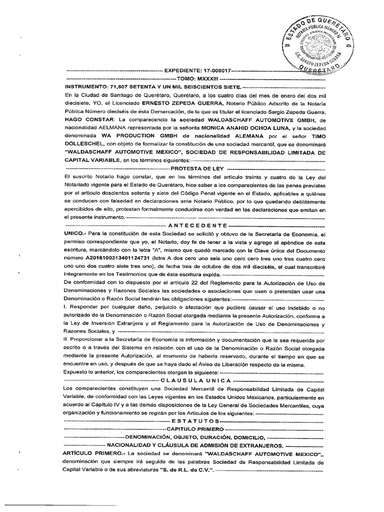 7 ACTA CONSTITUTIVA DE LA EMPRESA WAM | PDF