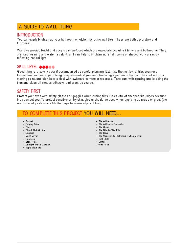 A Guide To Wall Tiling | PDF | Tile | Wall